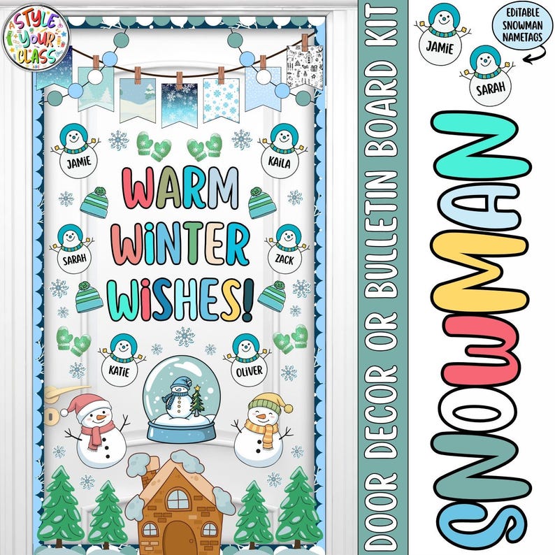 Snowman Winter Door Decor or Bulletin Board Kit | There's Snow Place ...