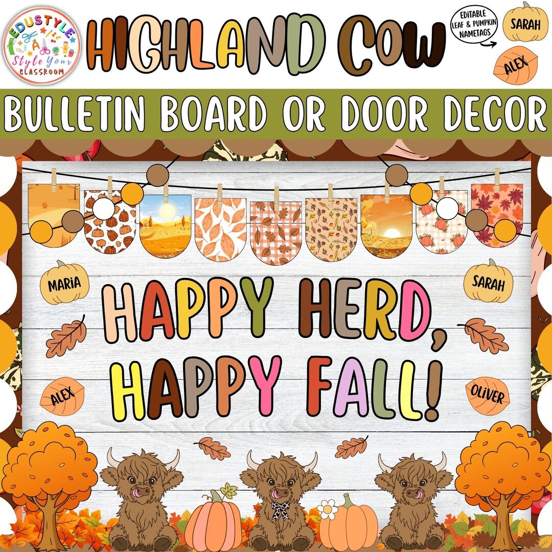 Highland Cow Fall Bulletin Board Kit, Classroom Door Decor - Etsy