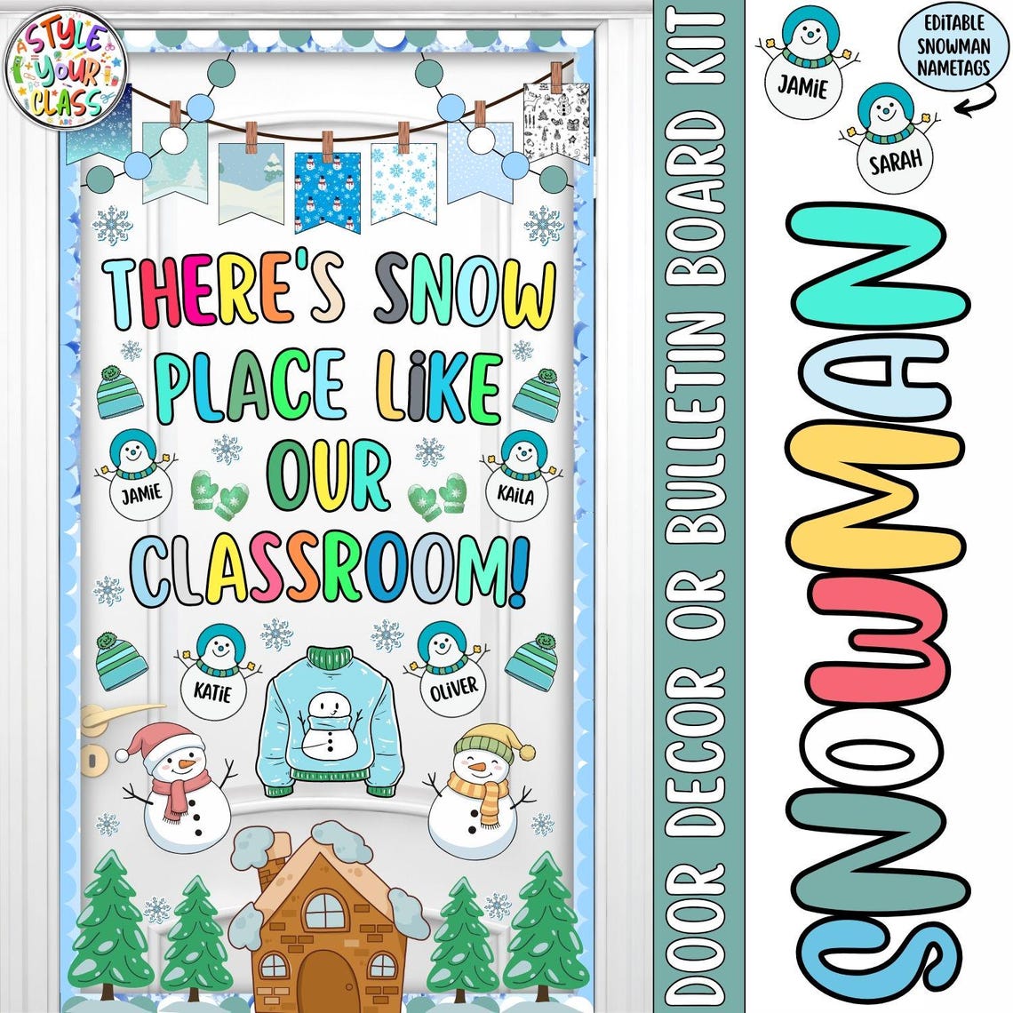 Snowman Winter Door Decor or Bulletin Board Kit | There's Snow Place ...