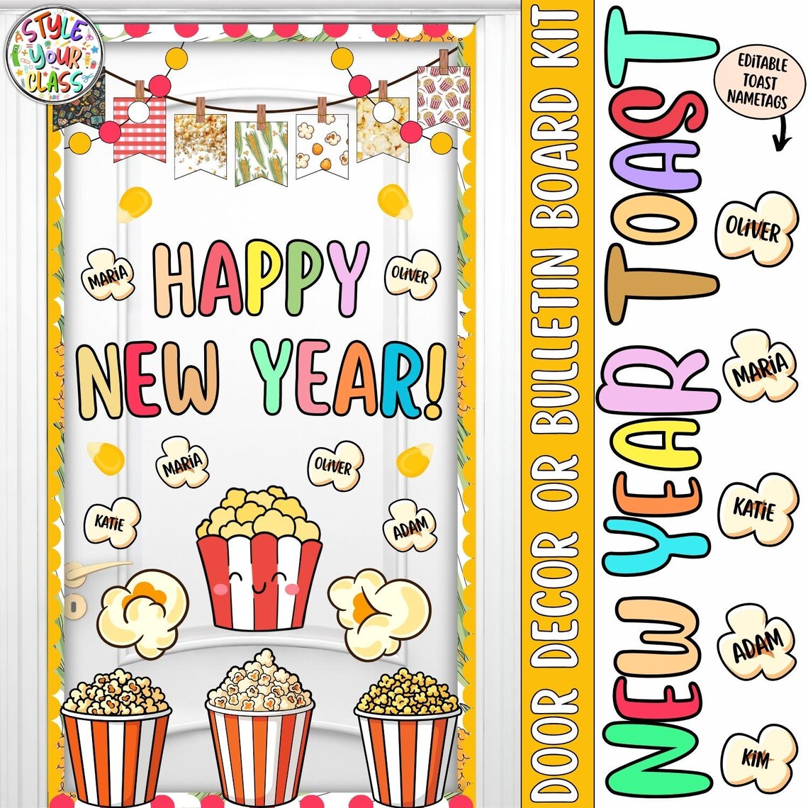 This Year is Going to Be Poppin! | New Year Popcorn Door Decor or ...