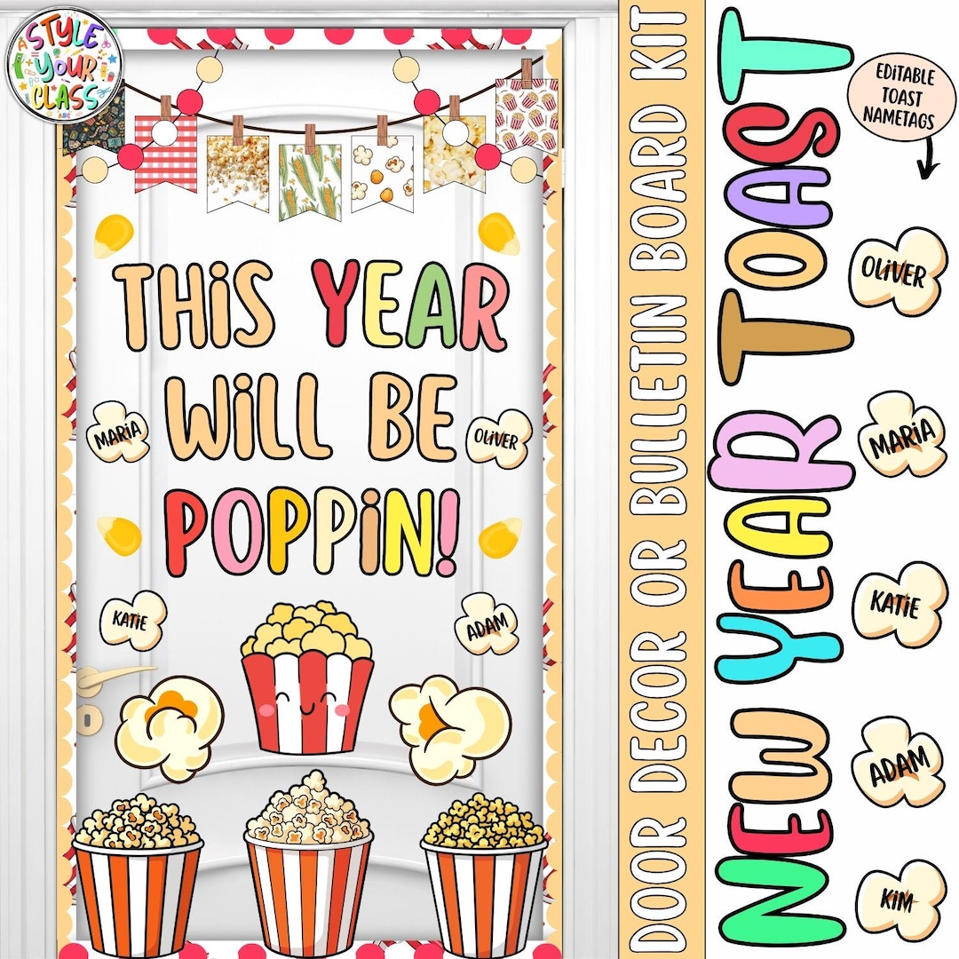 This Year Will Be Poppin! | New Year Popcorn Door Decor or Bulletin ...
