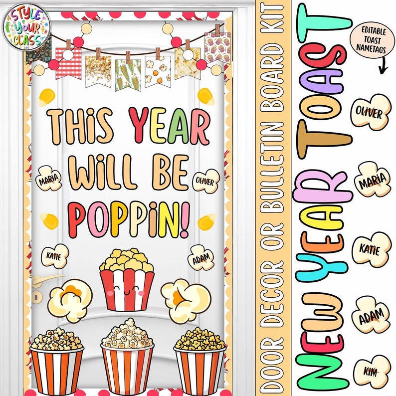 This Year Will Be Poppin! | New Year Popcorn Door Decor or Bulletin ...