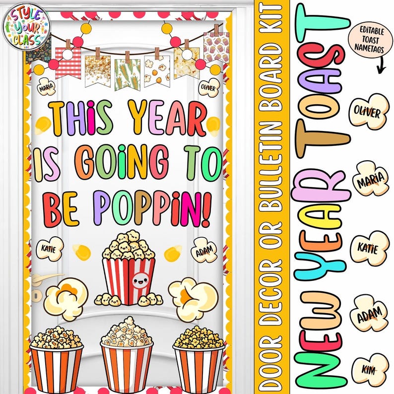 This Year is Going to Be Poppin! | New Year Popcorn Door Decor or ...