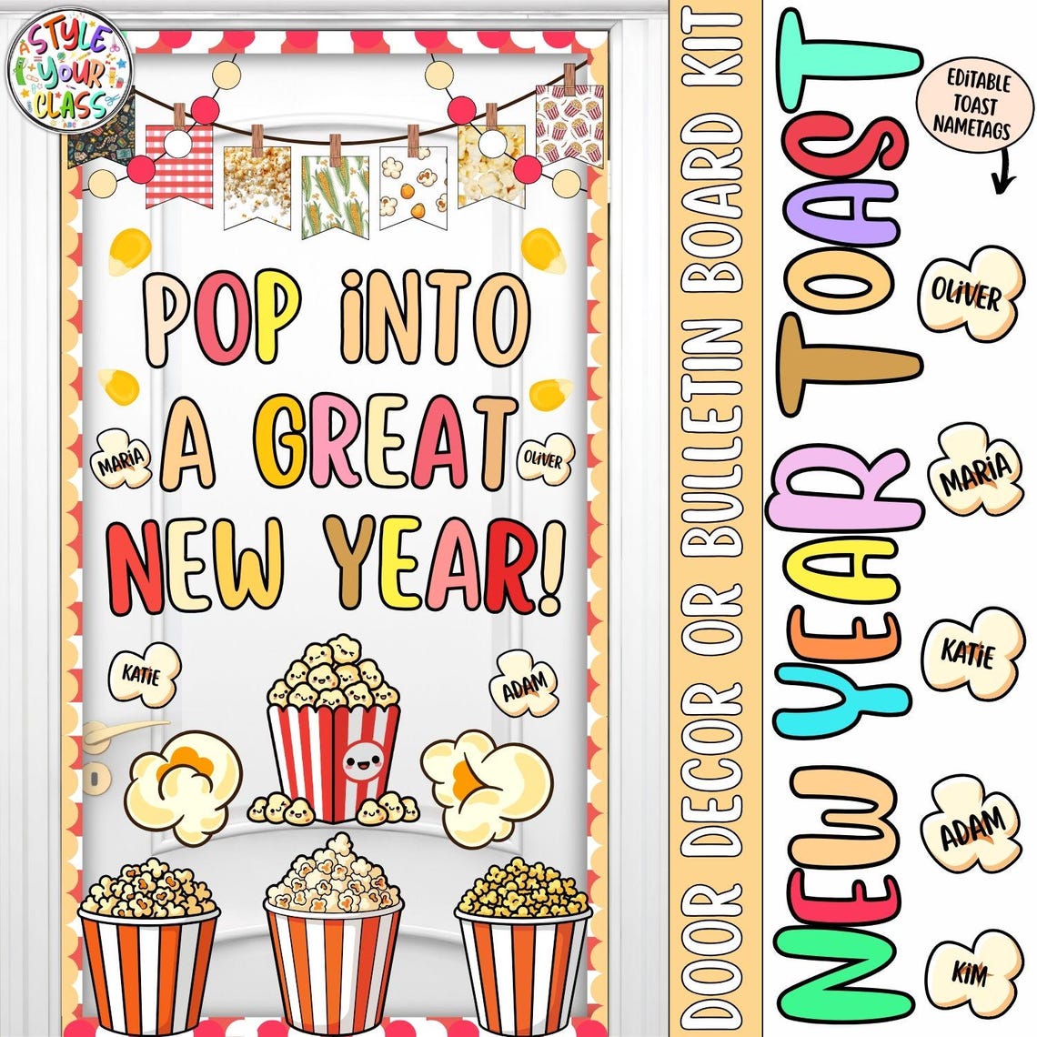 This Year Will Be Poppin! | New Year Popcorn Door Decor or Bulletin ...