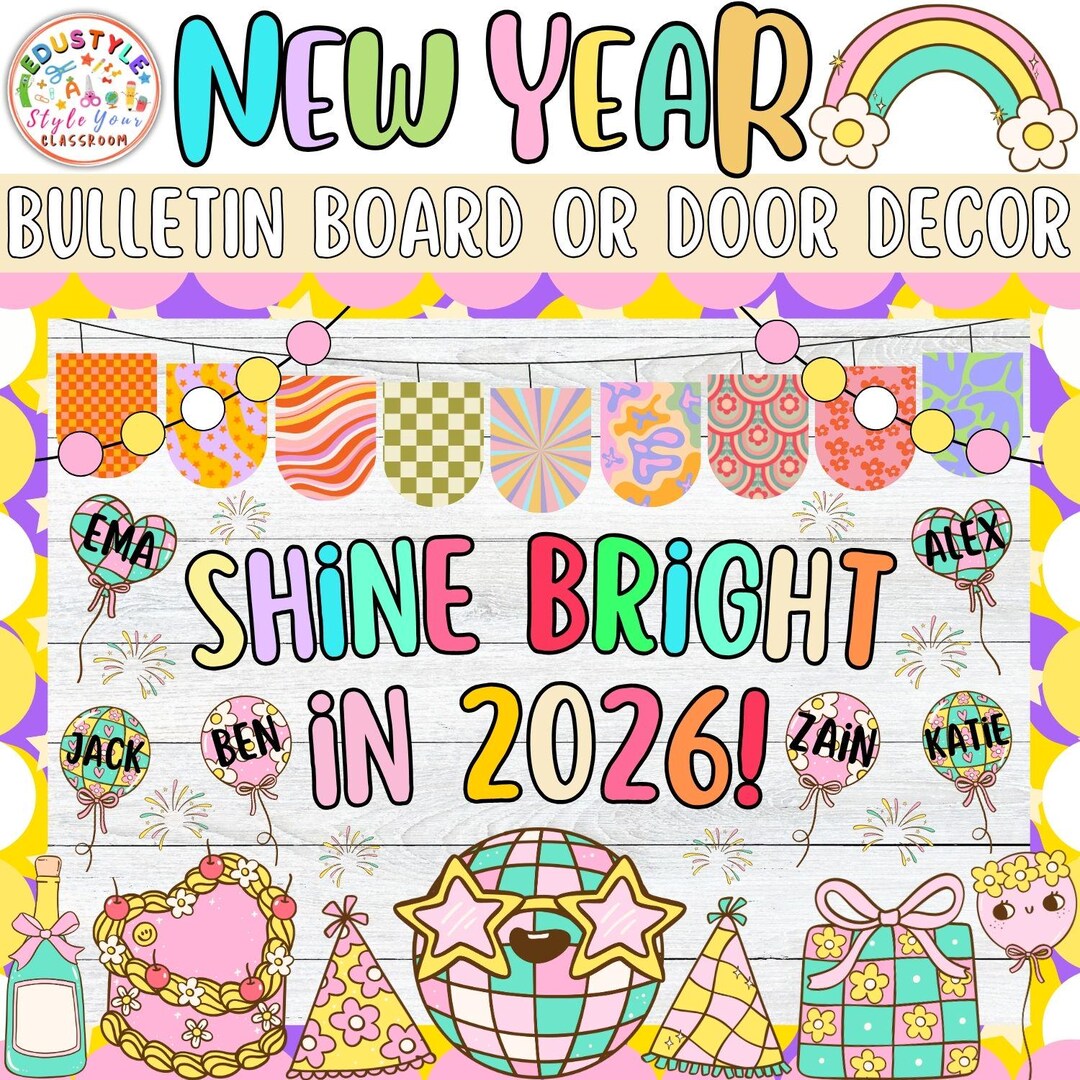 Shine Bright in 2026!: Groovy New Year Bulletin Board or Door Decor Kit ...