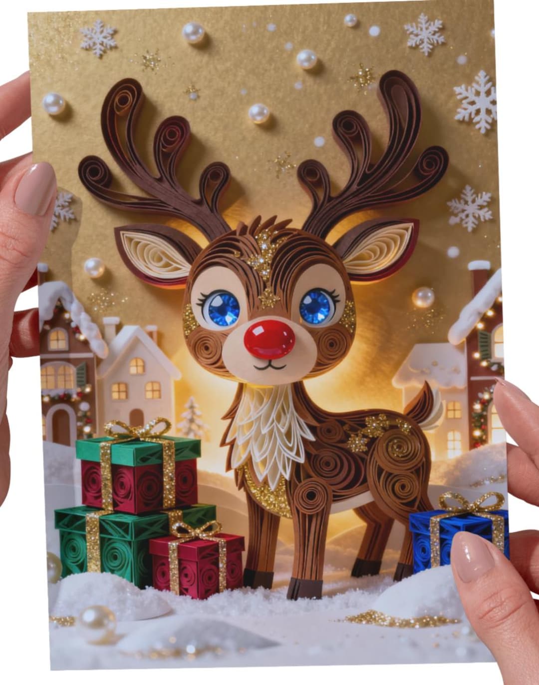 Personalised Reindeer Christmas Card • Festive Reindeer Design • Flat ...