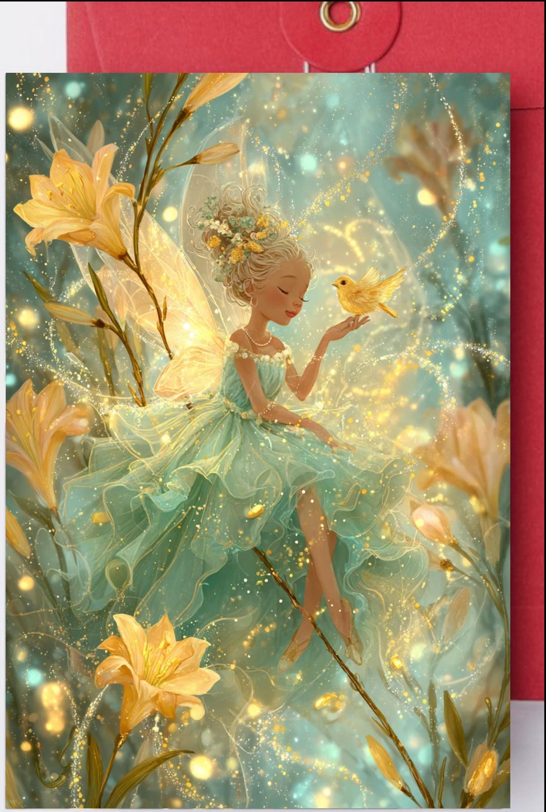 Golden Fairy Love Card | 2D Soft Mint & Gold Glow Fairy | Valentine ...