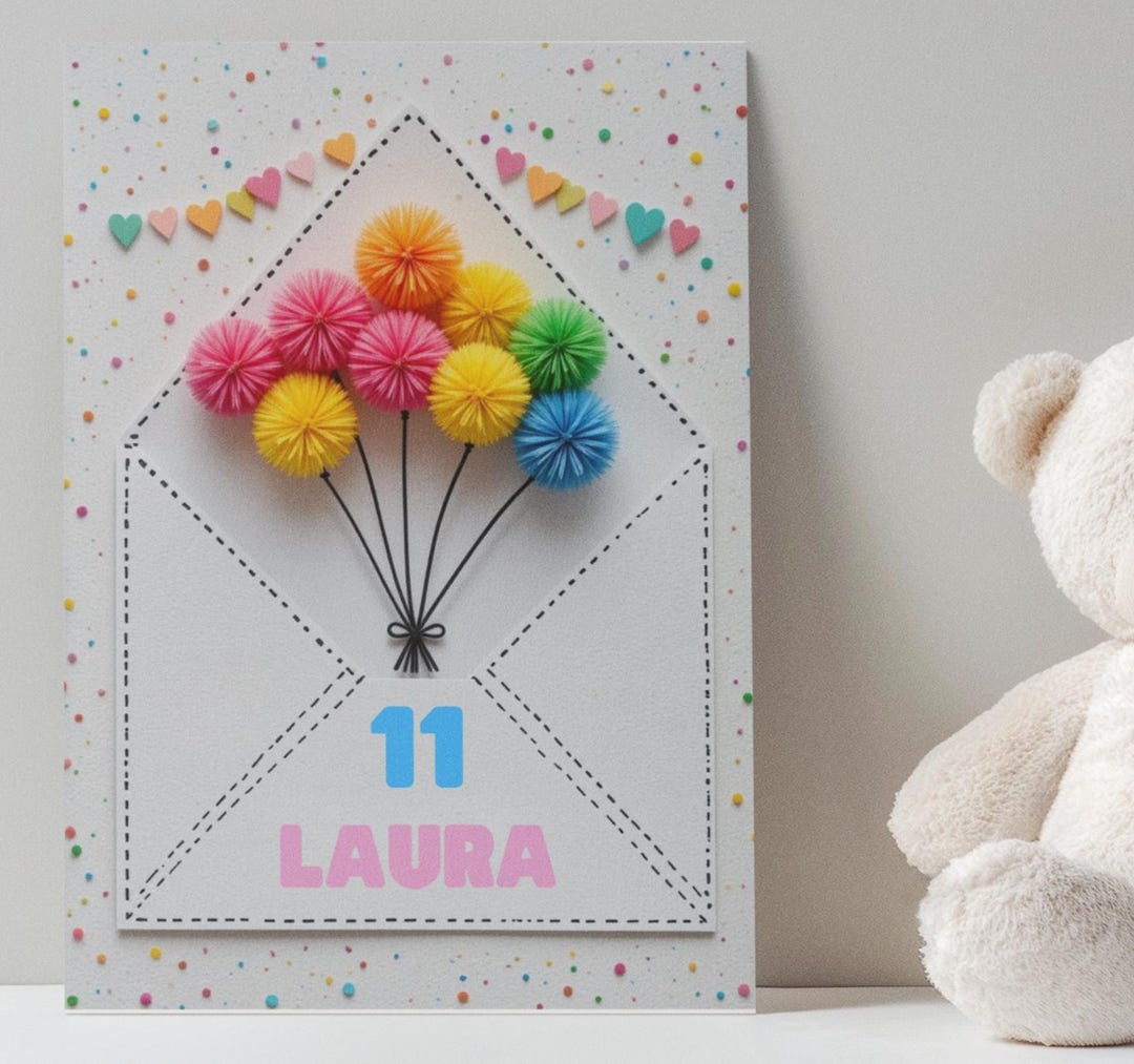 Personalised Balloon Birthday Card for Kids | Flat-printed Colourful ...