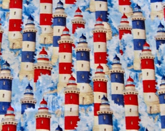 Lighthouse Fabric, Cotton Fabric With Lighthouses, Marine Fabric ...