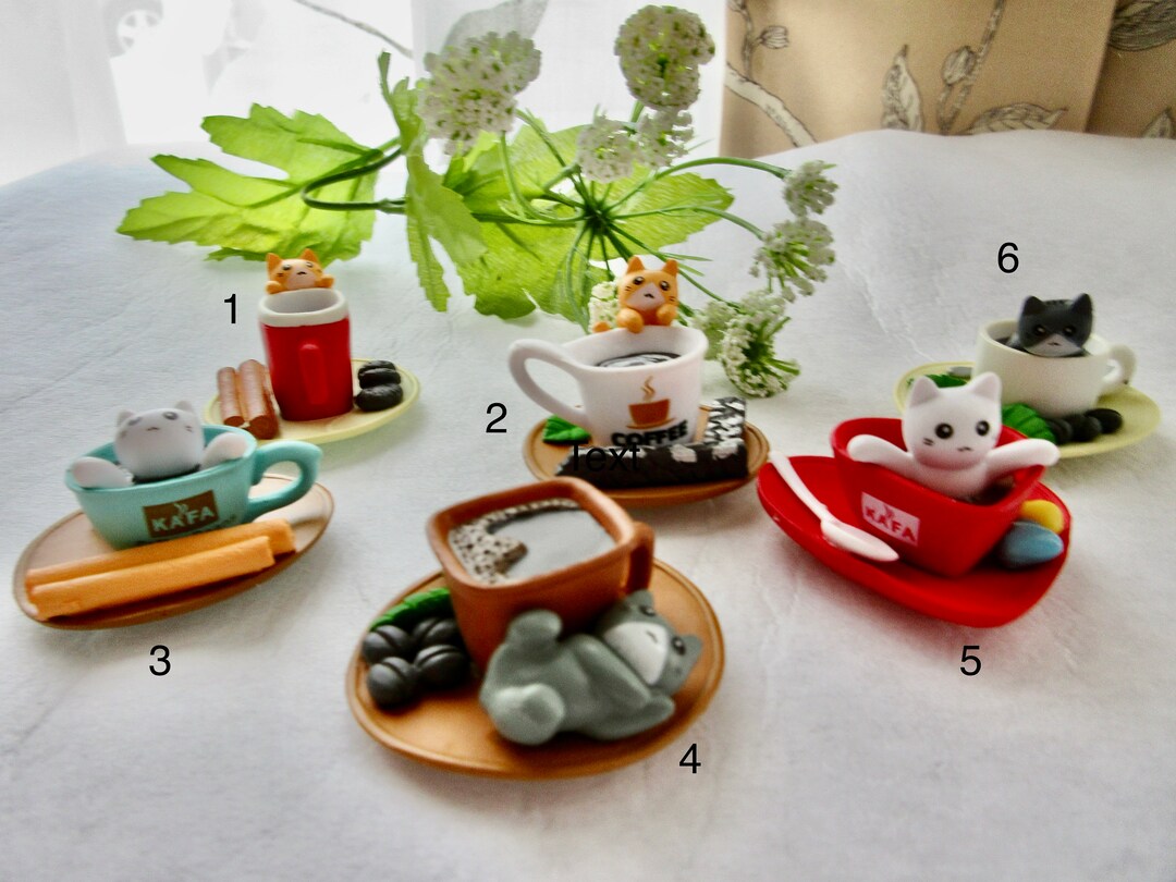 Mini Cats in Coffee Cups Cake Toppers Tier Tray Fairy Garden Doll House ...