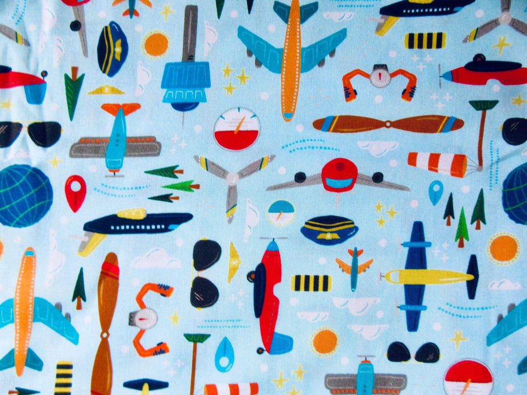 Cotton Fabric Airplanes Blue Aviation Adventures - Etsy