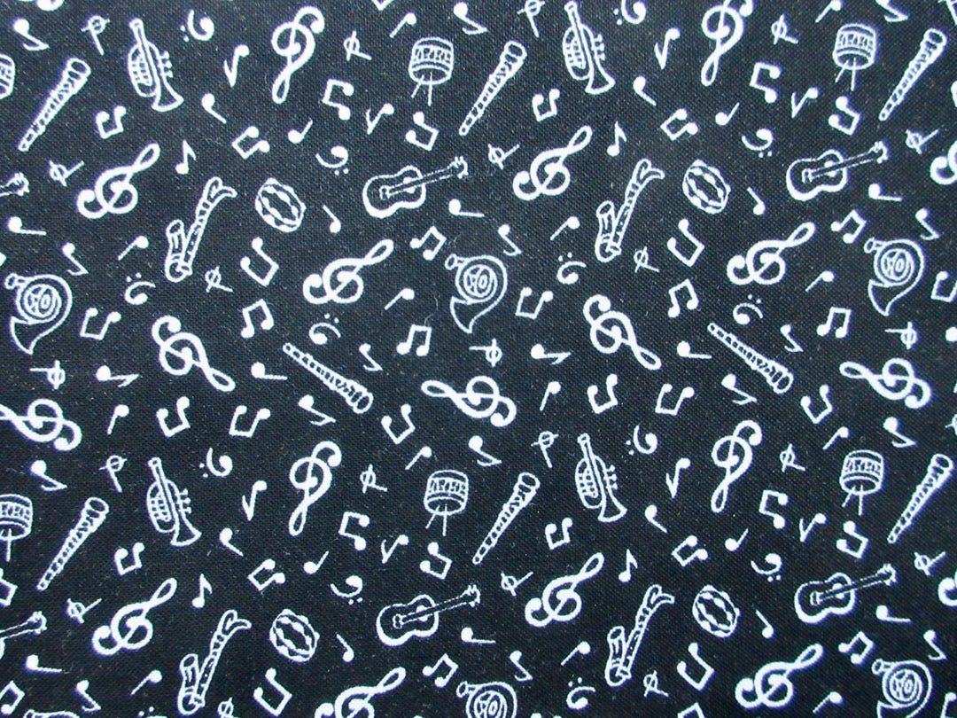 Cotton Fabric Music Notes Instruments on Black by the Half Yard - Etsy