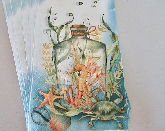 Paper Napkins Cocktail Luncheon Dinner Picnic Guest Decoupage Sea Horse ...