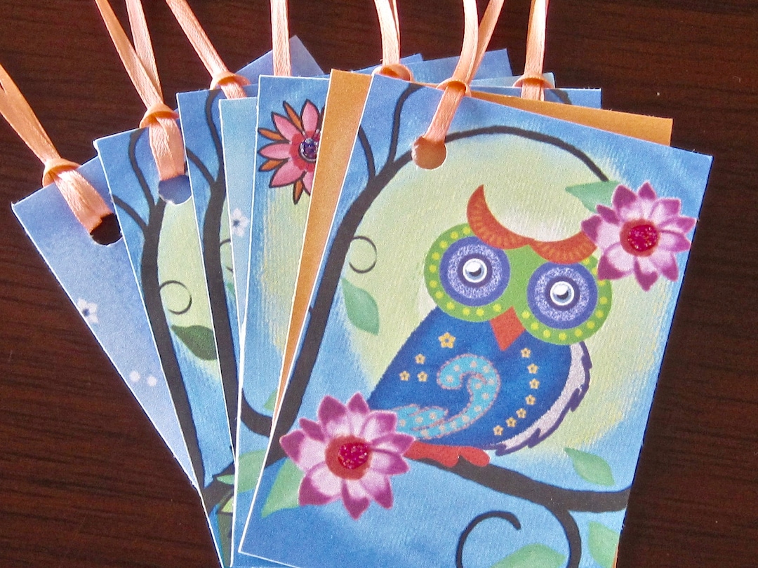 Colorful Owls Gift Tags, Thank You, Wedding, Birthday, Hang Tags Lot of ...