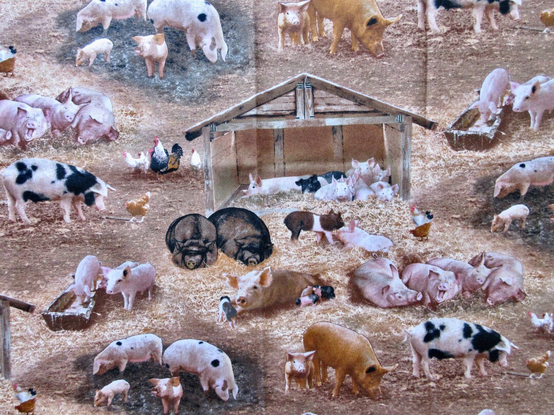 Fabric Fat Quarter Cotton Pigs Farm - Etsy