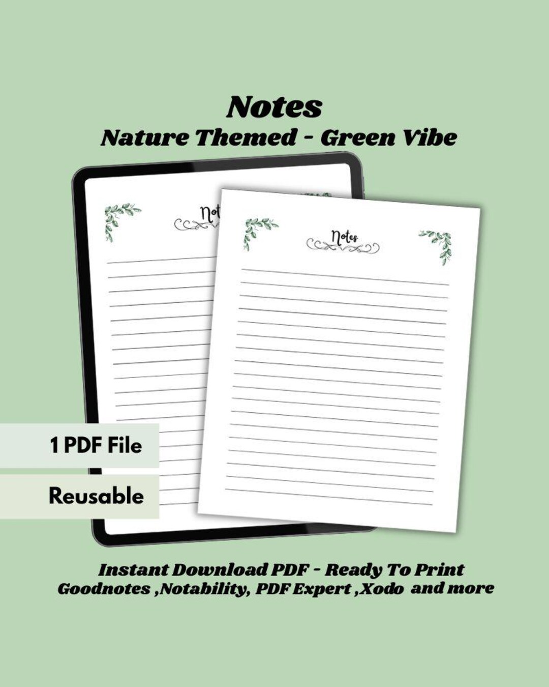 Notes Template - Green Vibe (digital & Printable) - Etsy