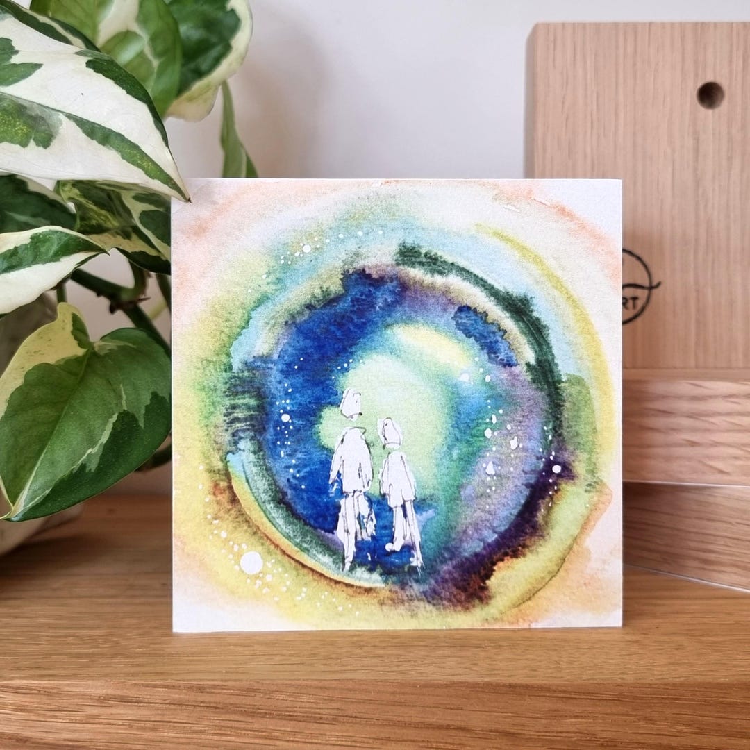 Zenith | Abstract Watercolor Art on Oak Wood | Miniature Art Block 10× ...