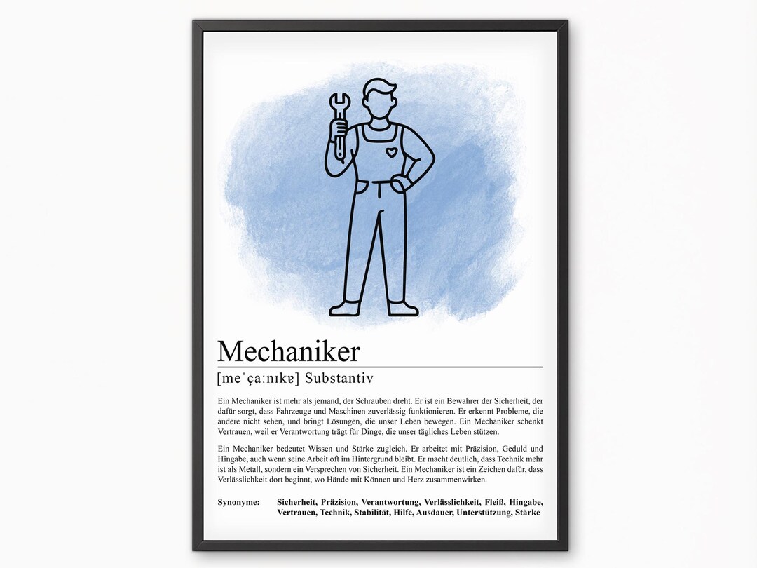 Mechanic Definition Poster | Gift for Mechanics | Modern Profession ...