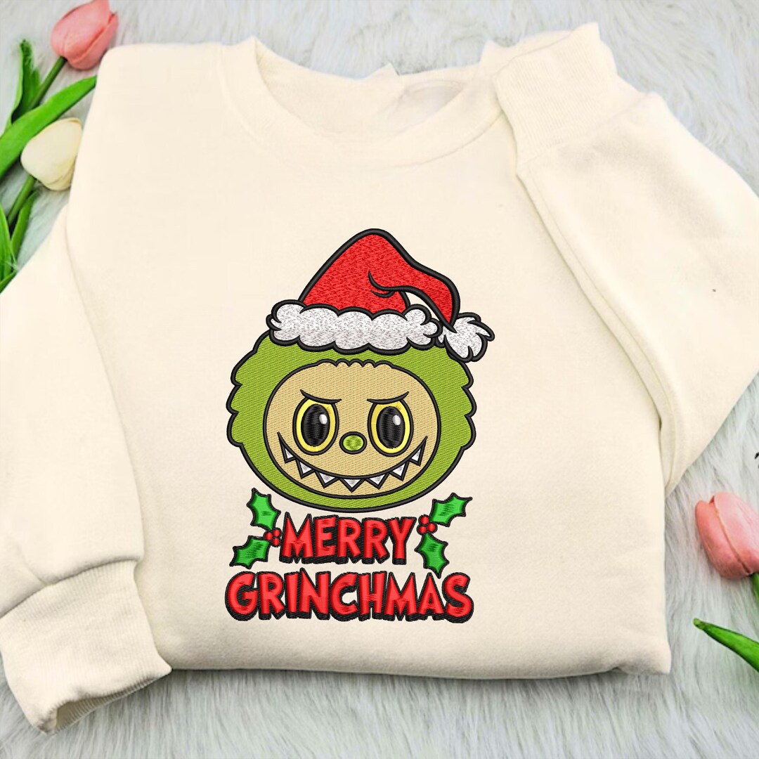 Merry Christmas Labubu Embroidery, Labubu With Christmas Tree ...