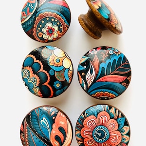 Handcrafted BOHO Decorative 1-1/2" Round Wood Knobs - Etsy