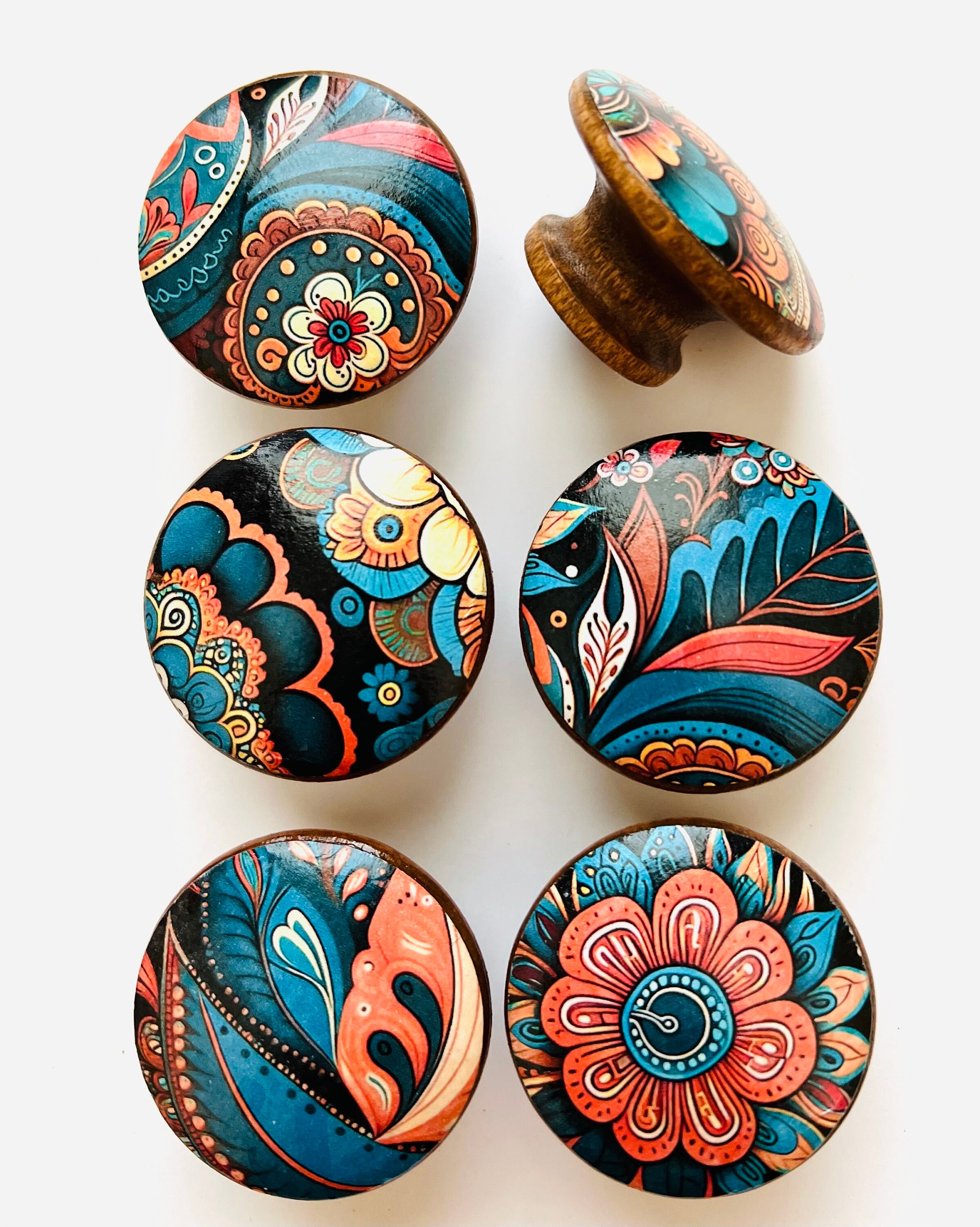 Handcrafted BOHO Decorative 1-1/2" Round Wood Knobs - Etsy