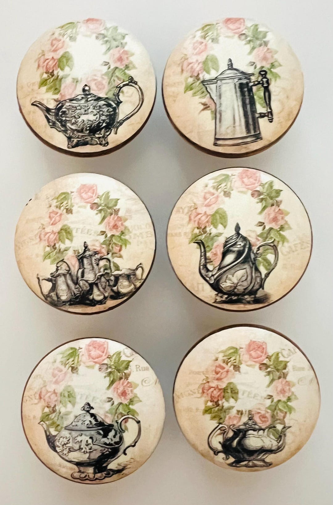 Handcrafted 1-1/2" Vintage Kitchen Tea Pots Decorative Round Wood Knobs ...
