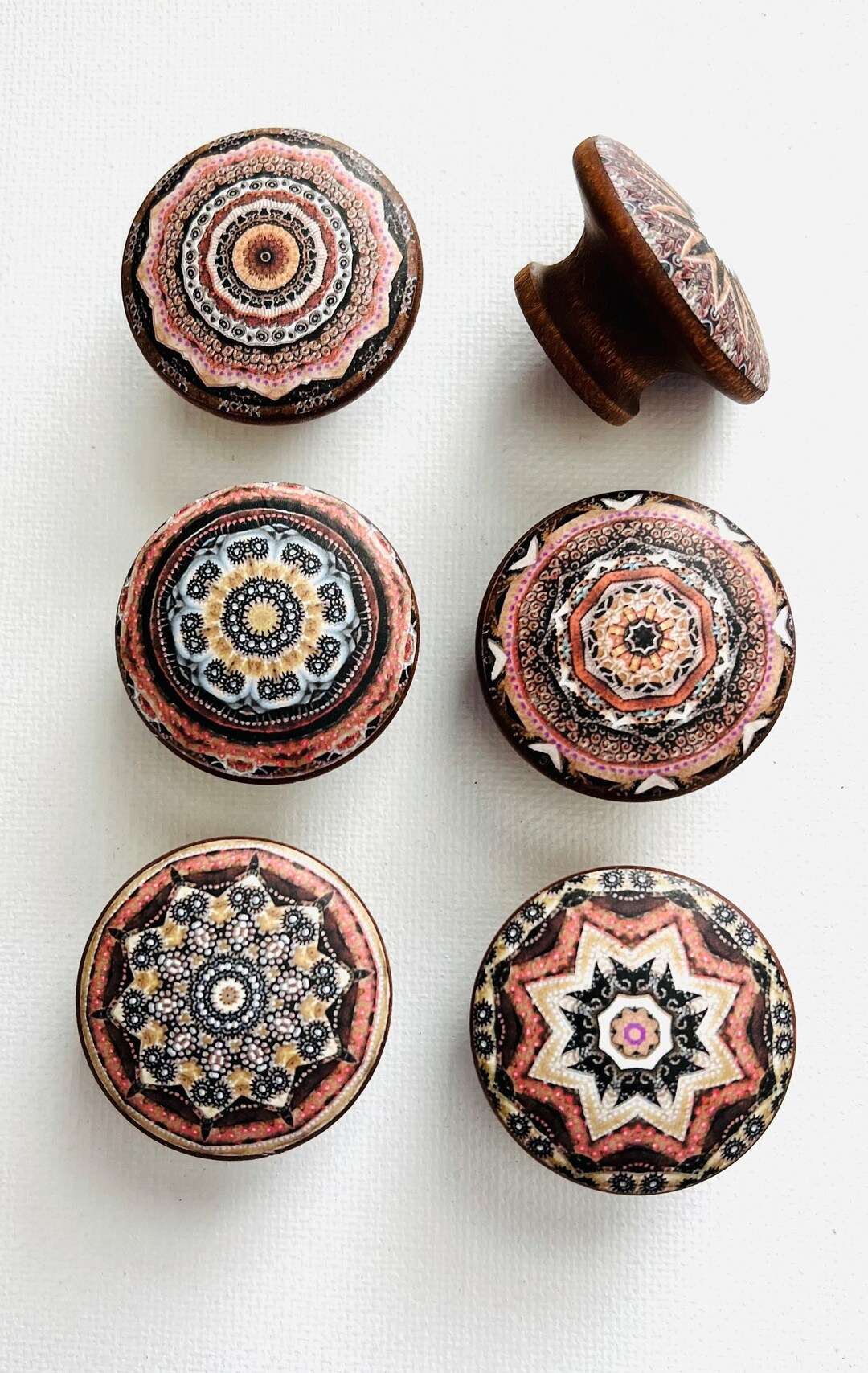 Handcrafted BOHO/PAISLEY Decorative 1-1/2" Round Wood Knobs - Etsy