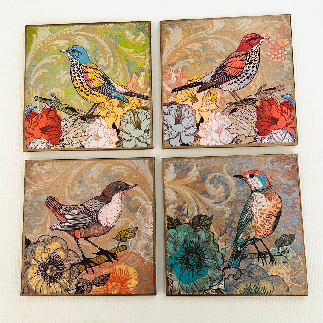 Handmade Set of Four (4) Ea. Solid Wood BIRD Coasters - Etsy
