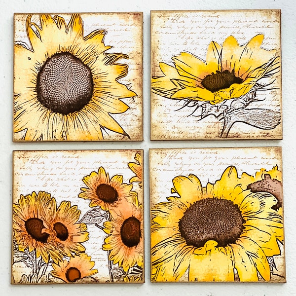 Sunflower Coasters - Etsy