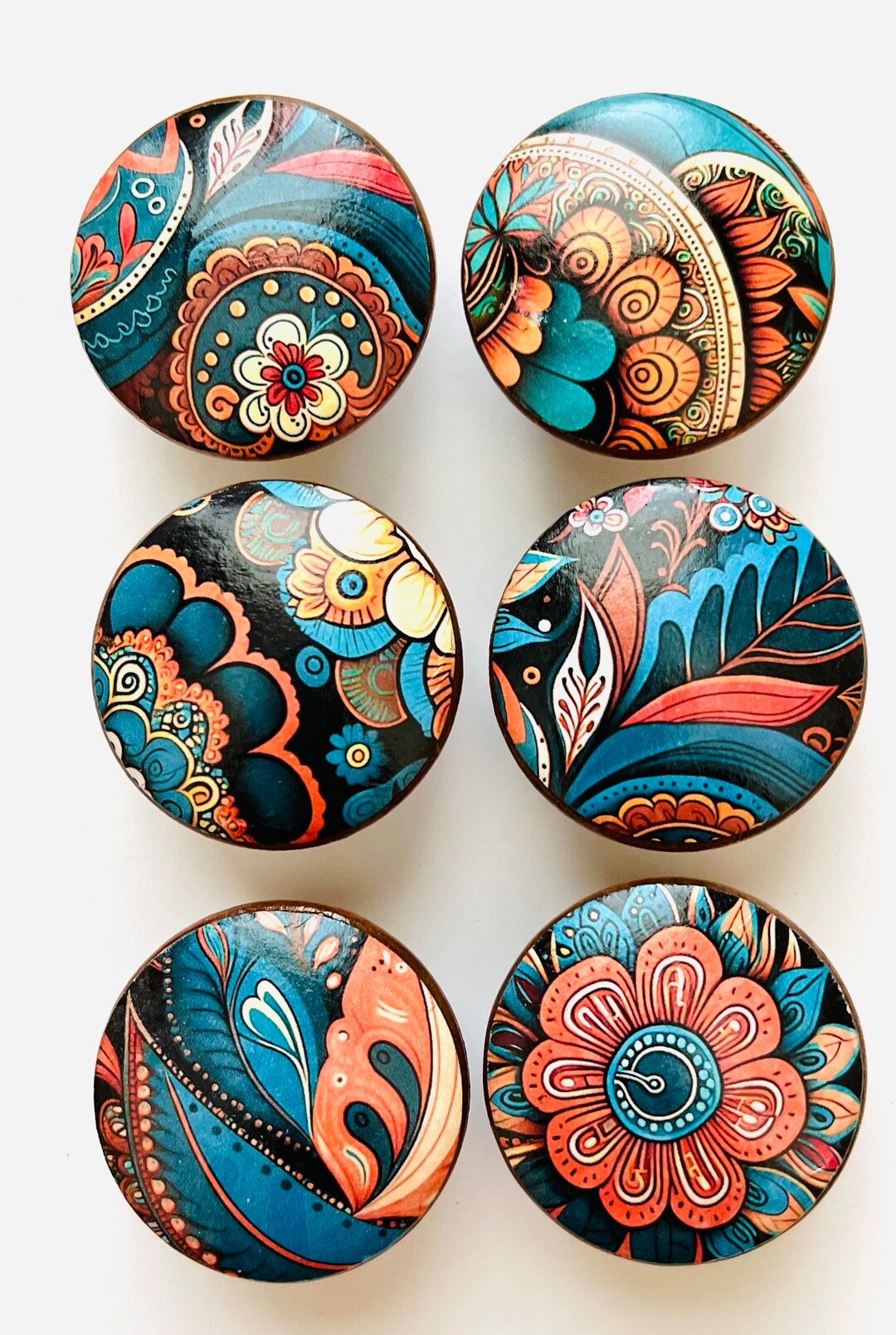 Handcrafted BOHO Decorative 1-1/2" Round Wood Knobs - Etsy