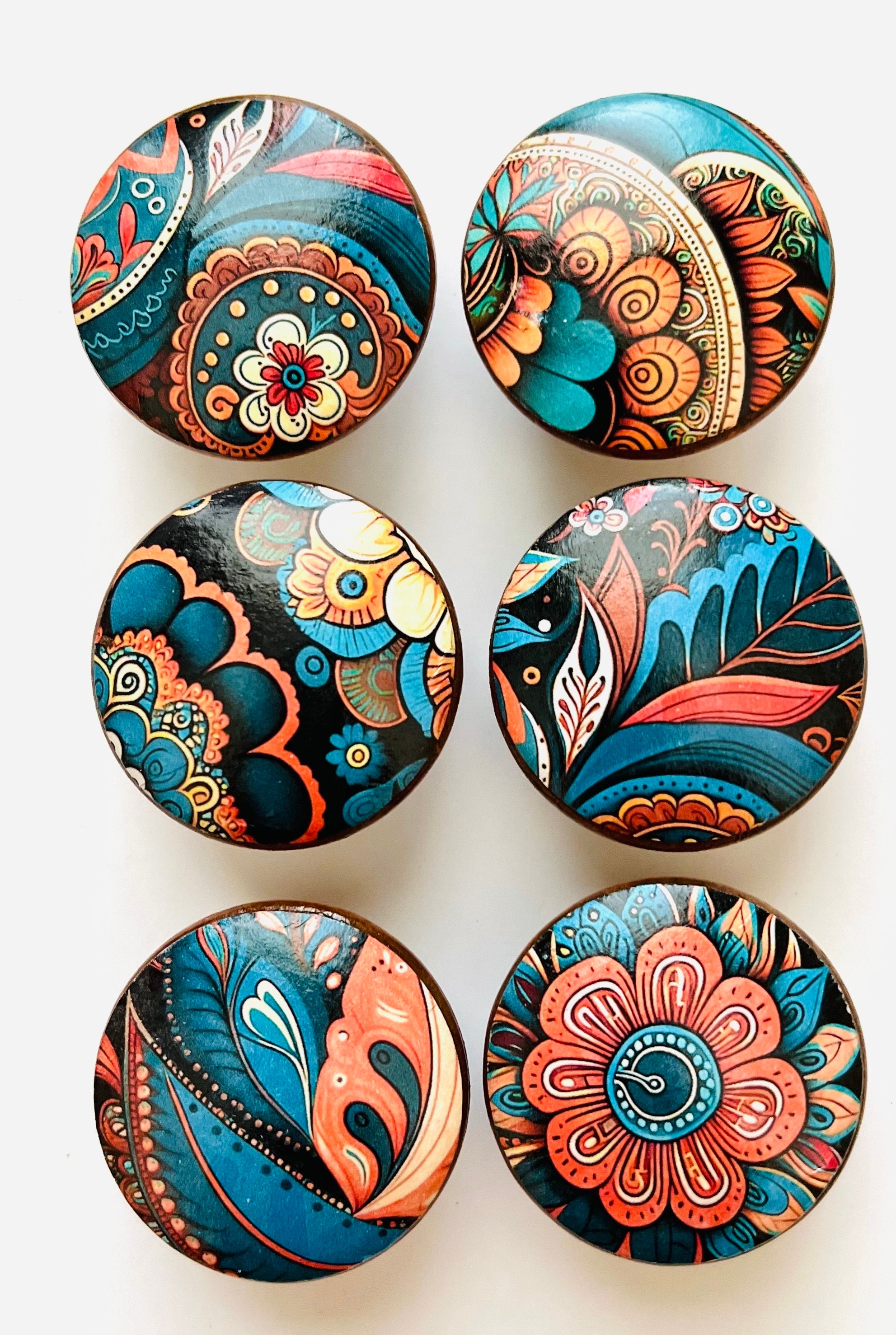 Handcrafted BOHO Decorative 1-1/2 Round Wood Knobs - Etsy
