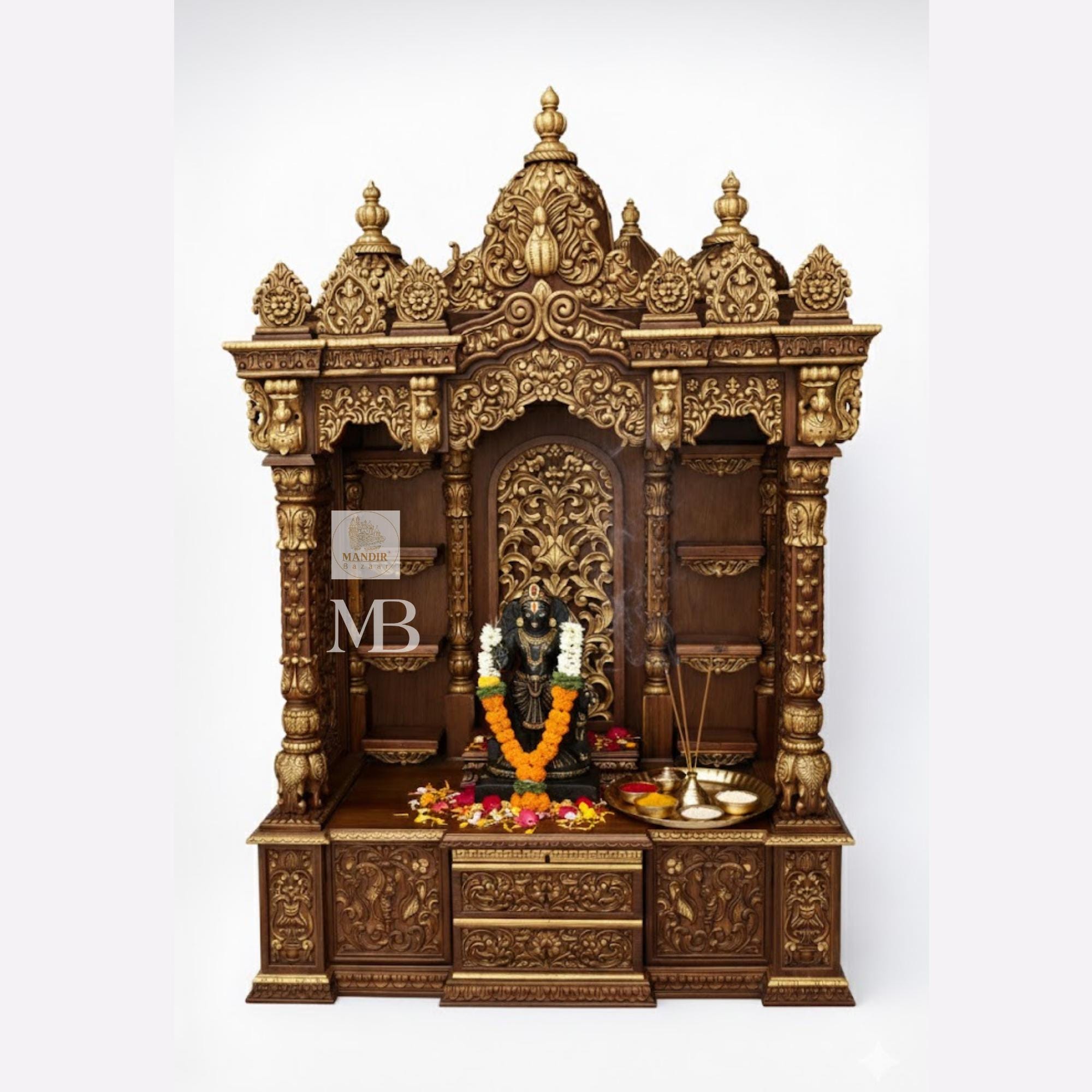 Teak Wood Hindu Temple Mandir | Handcrafted Saagwan Wood Home Altar ...