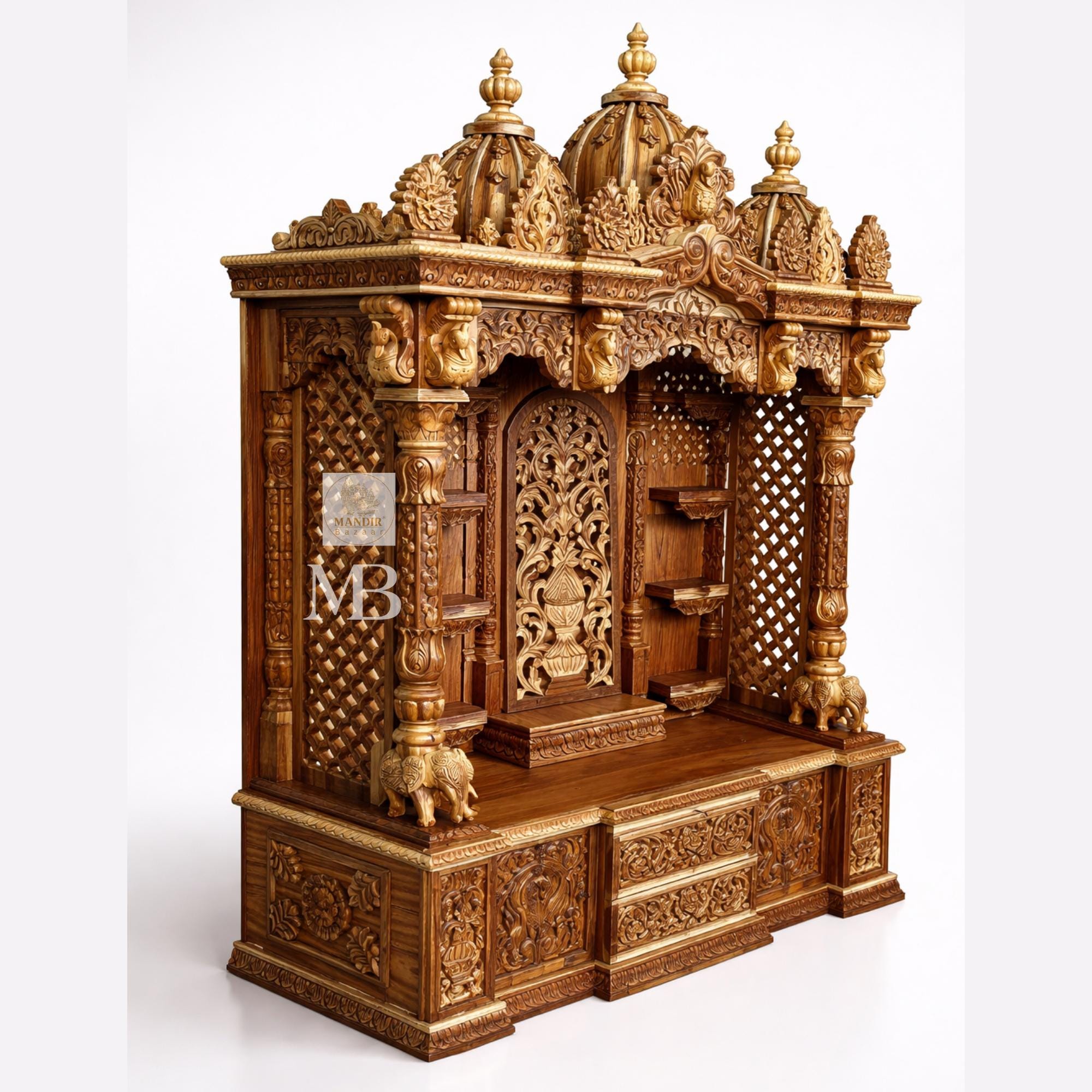 Teak Wood Hindu Temple Mandir | Handcrafted Saagwan Wood Home Altar ...