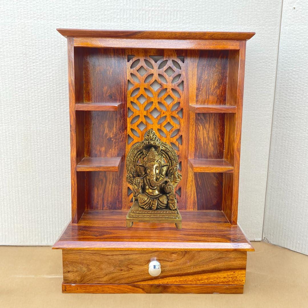 Mini Wooden Pooja Mandir With Shelves | Handmade Temple for Home ...