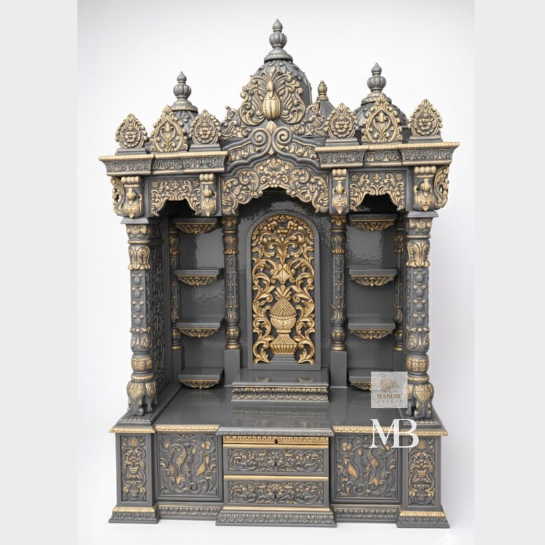Teak Wood Hindu Temple Mandir | Handcrafted Saagwan Wood Home Altar ...