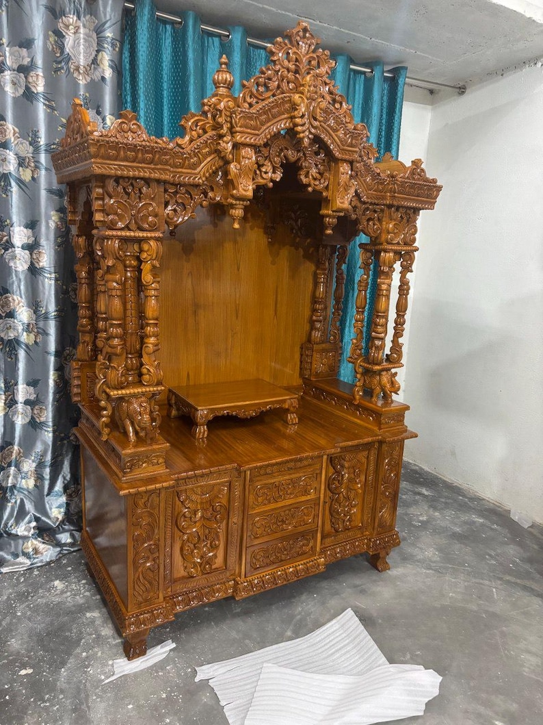 Large Handmade Wooden Temple With Doors | Floor Pooja Temple - Etsy
