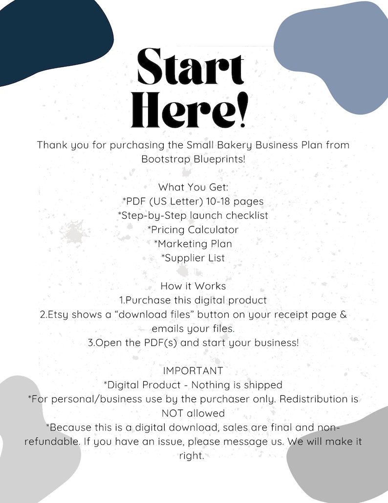 Small Bakery Business Plan PDF - Instant Download Startup Guide ...