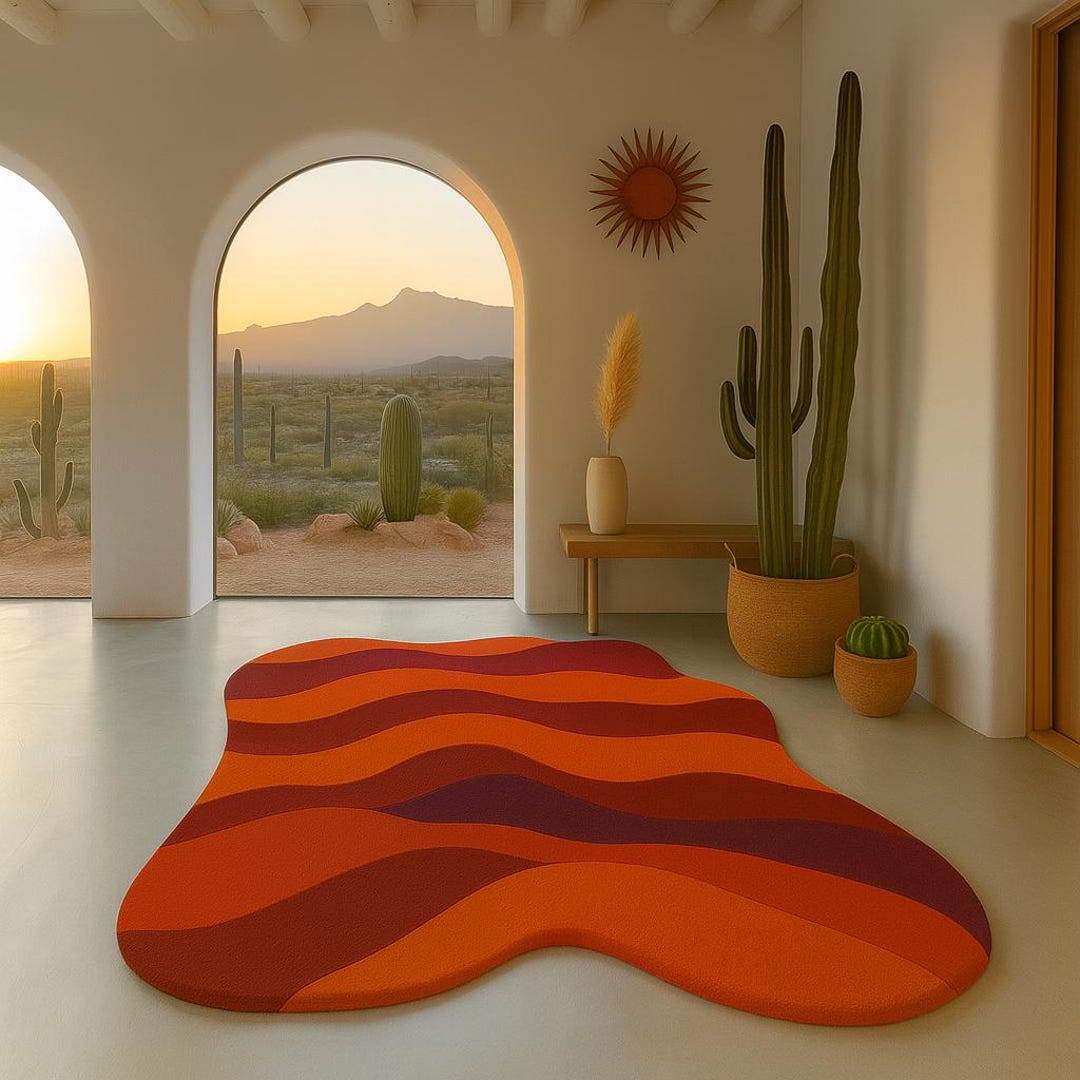 Sunset Wave Rug: Orange, Red, Freeform Boho Carpet - Etsy