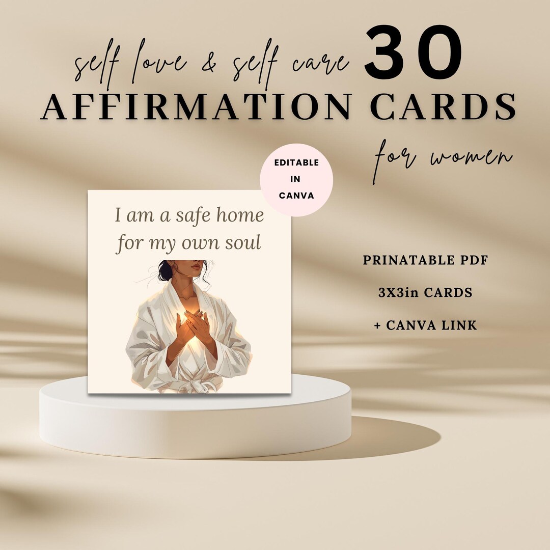Self Love Printable Affirmation Cards, Self Care Canva Editable ...