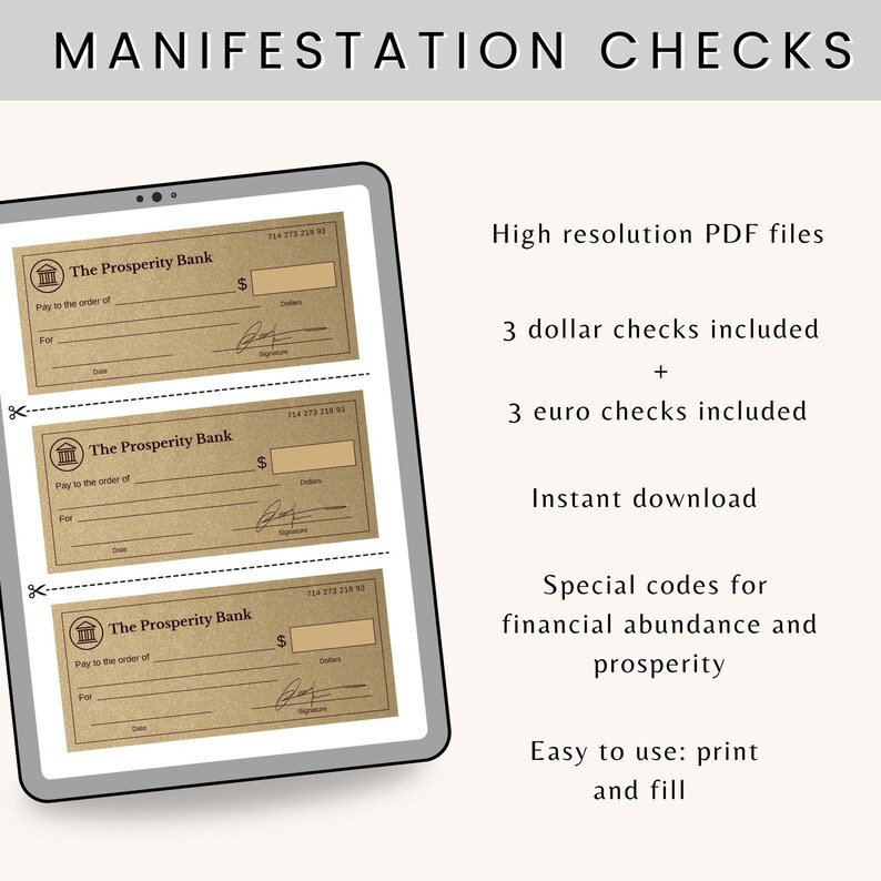 Money Manifestation Checks, Abundance Check, Luxurious Golden Design ...