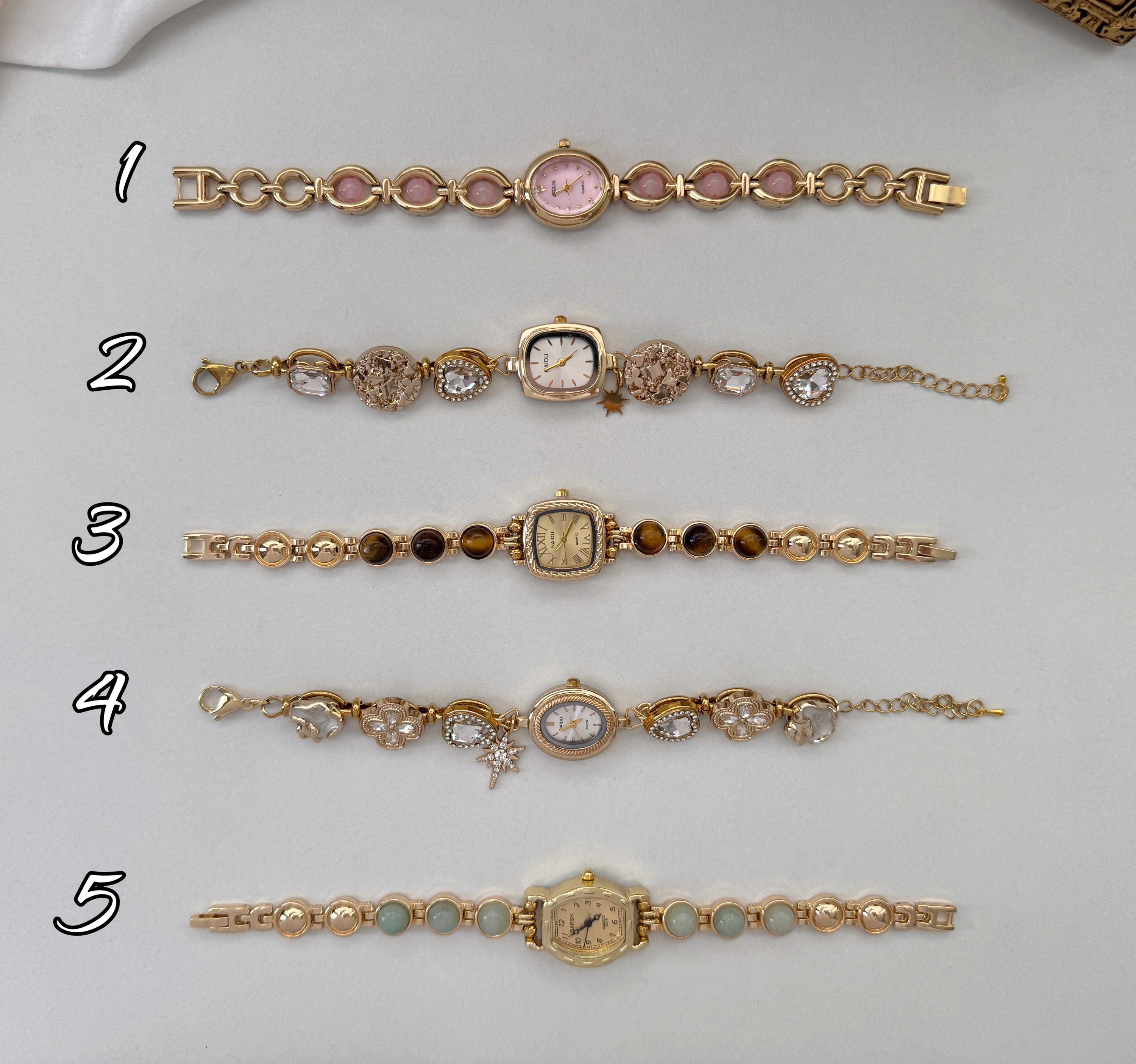 Vintage Style Gold Watch Bracelet, Gemstones Wristwatch,unique Petite ...
