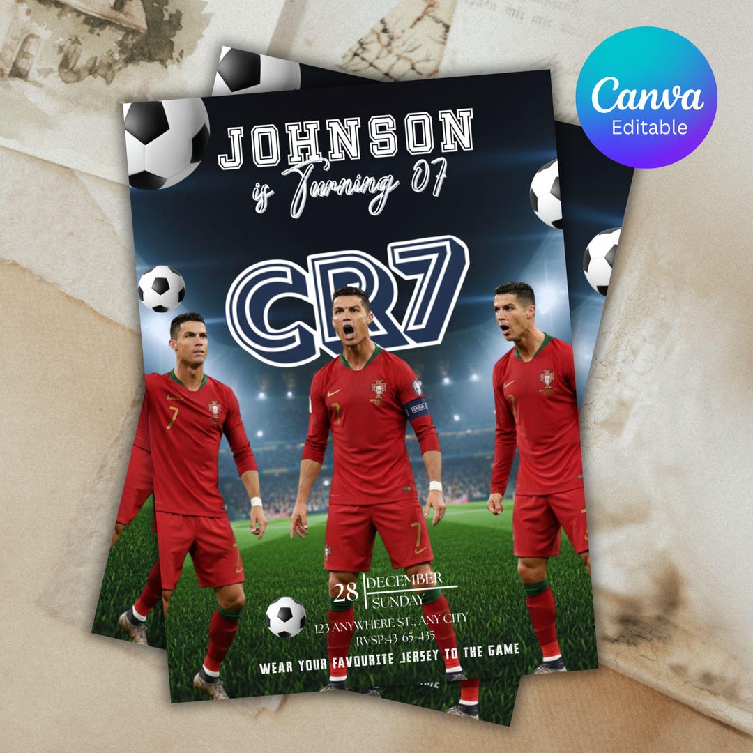 Cristiano Ronaldo Birthday Invitation |birthday Card | CR7 Invite ...