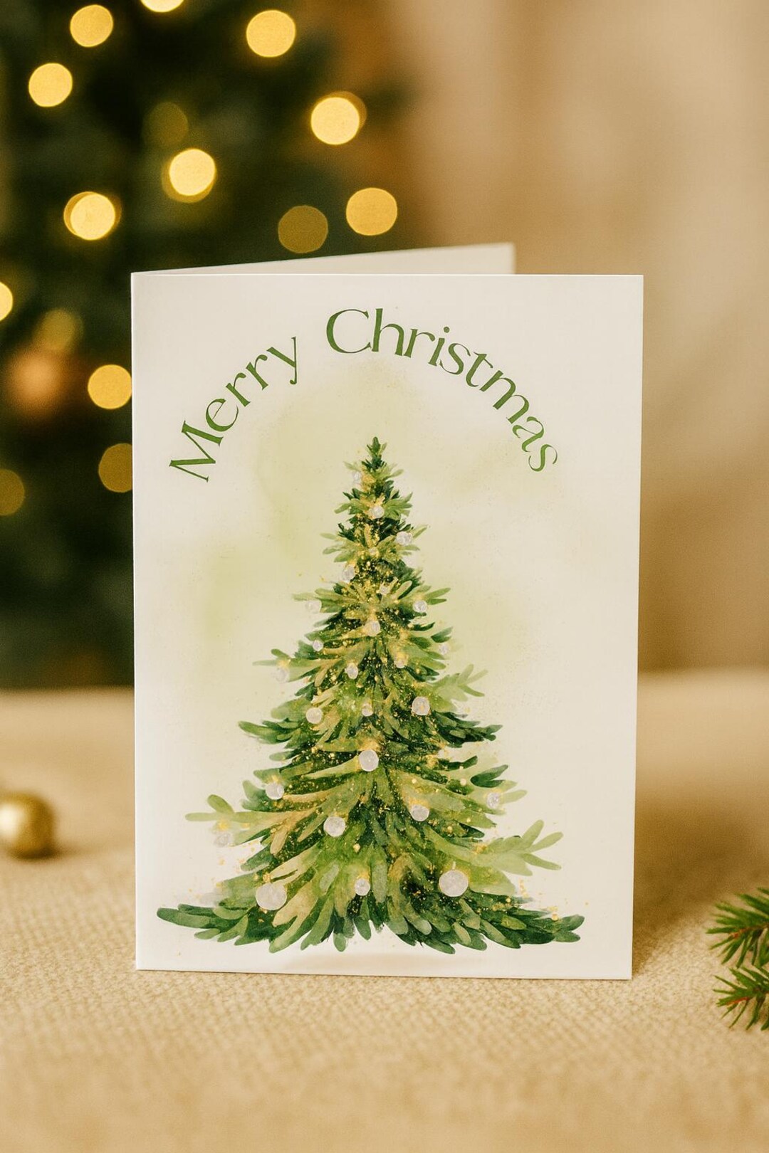 Watercolor Christmas Tree Card - Printable Holiday Card (PDF) - Etsy