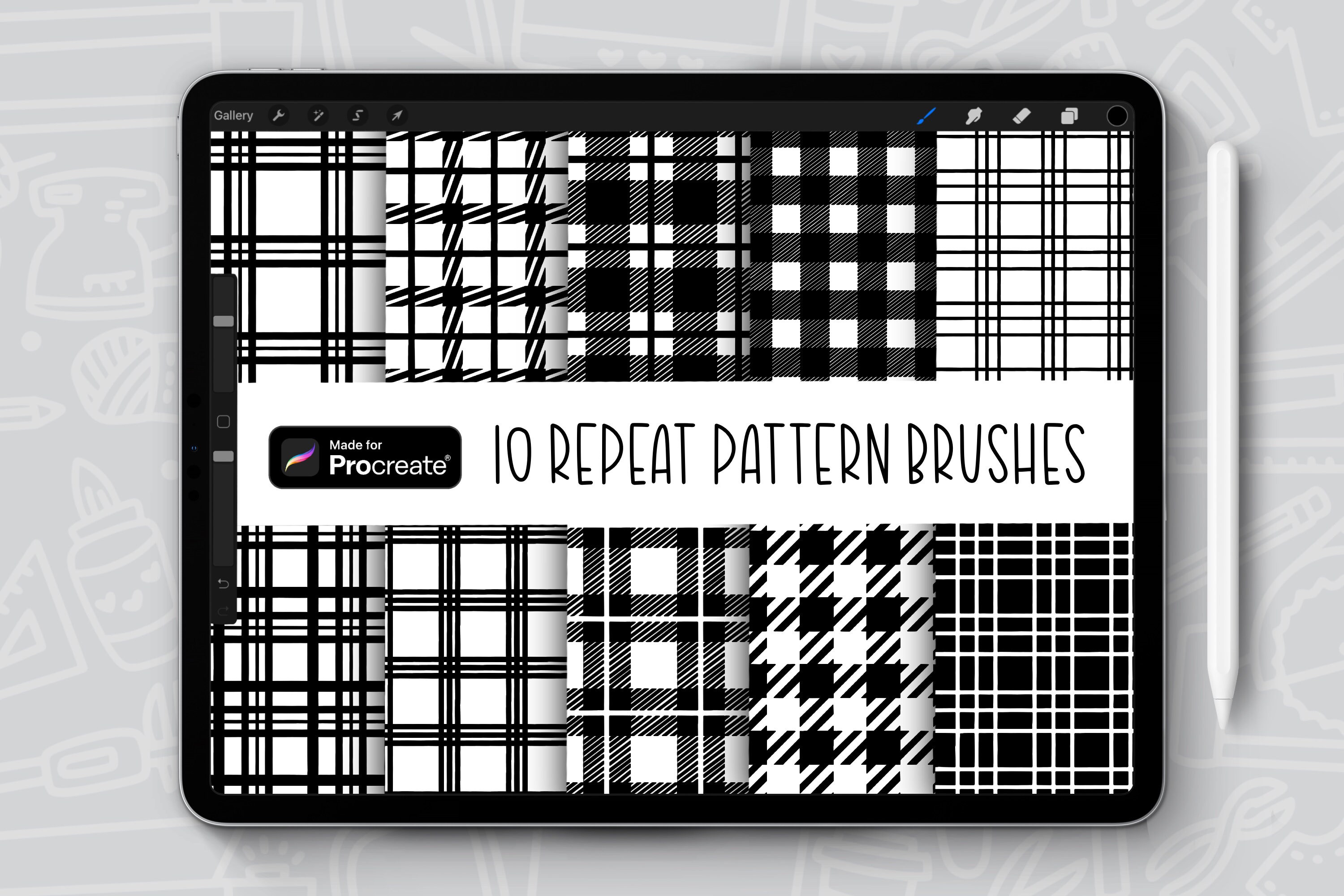 10 Plaid Repeat Pattern Procreate Brush Bundle Set - Etsy