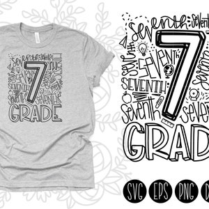 7th Seventh Grade Typography Shirt First Day of School SVG | Etsy