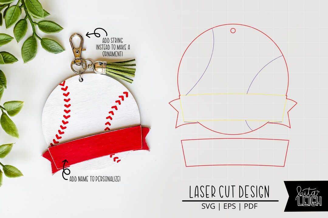 Baseball Laser Bag Tag Cut File Softball Christmas Ornament SVG Digital ...