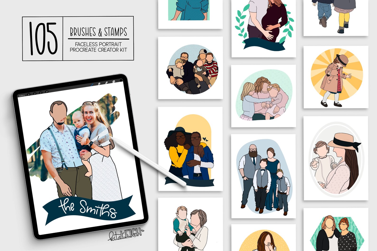 105 Procreate Brushes Faceless Portrait Creator Kit | Etsy