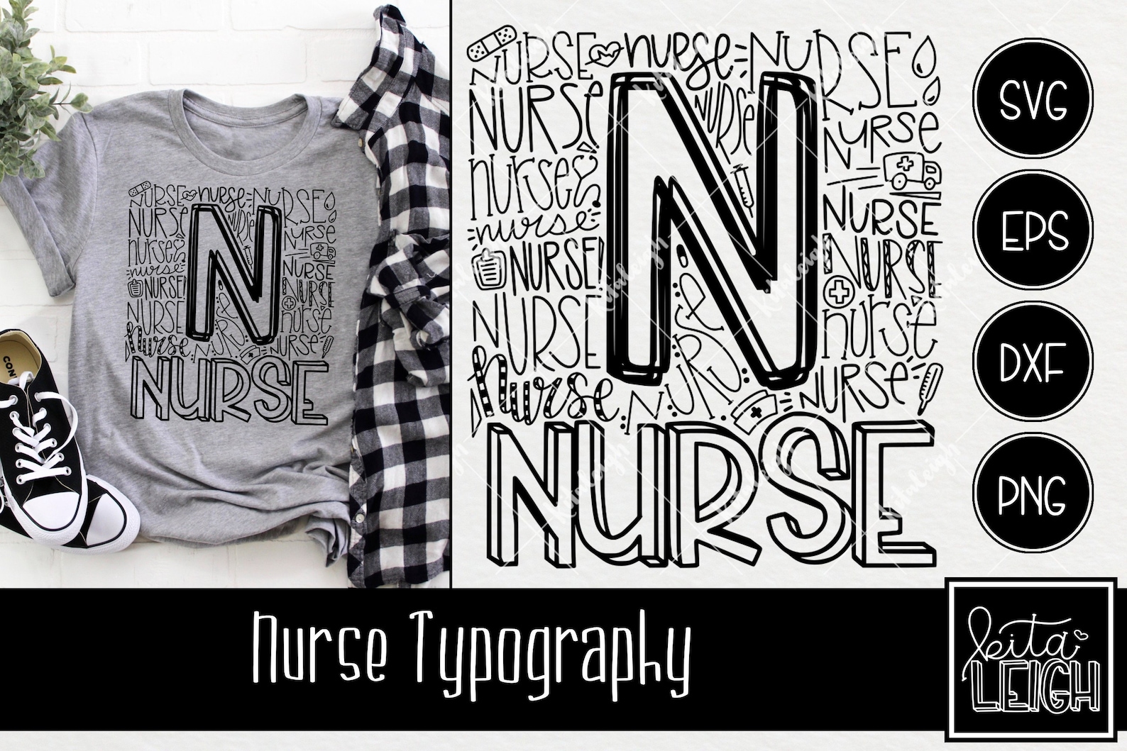 Nurse Typography INSTANT DOWNLOAD Dxf, Svg, Eps, Png, for Use With ...