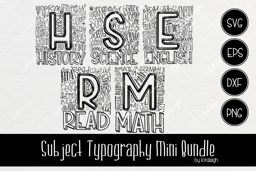 Subject Typography Bundle INSTANT DOWNLOAD Dxf, Svg, Eps, Png for Use ...
