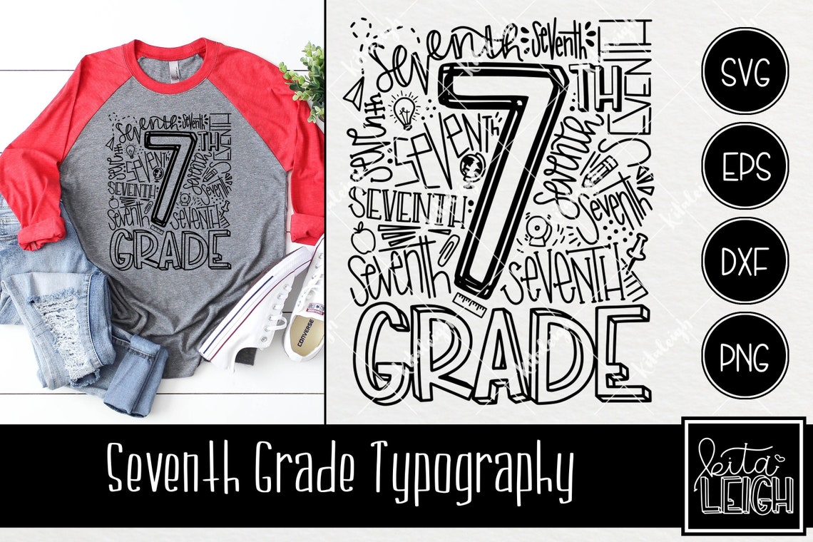7th Seventh Grade Typography Shirt First Day of School SVG | Etsy